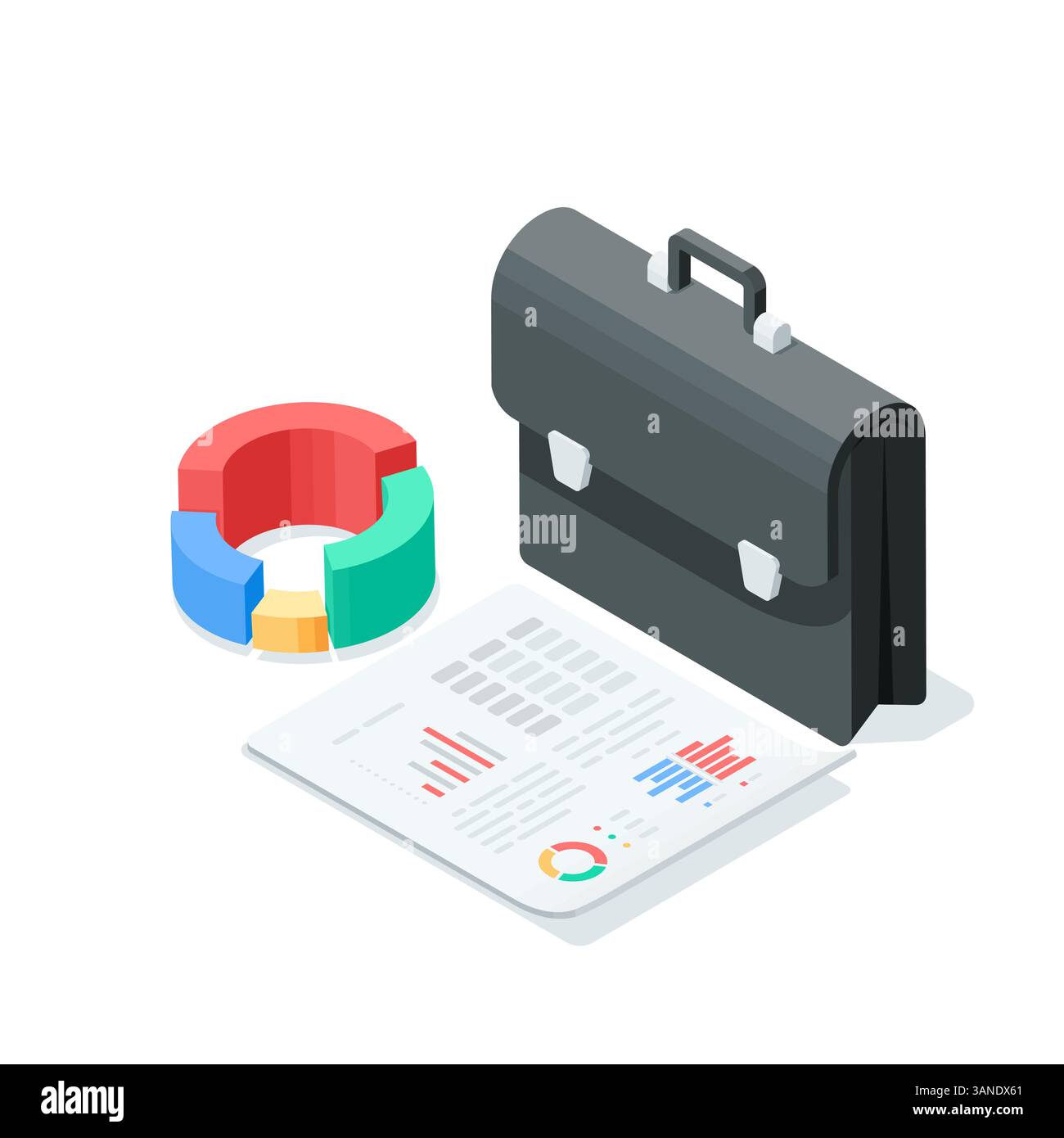 isometric vector portfolio and chart with statistics printed on a sheet ...