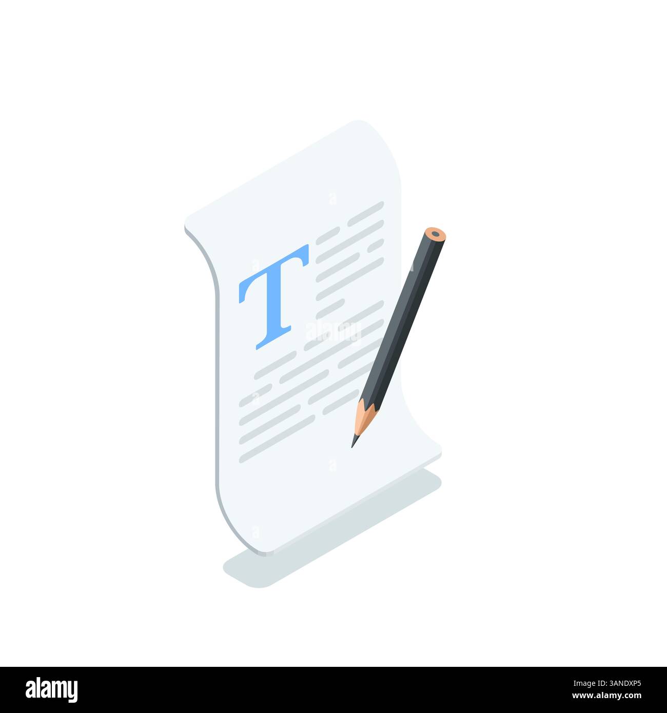 isometric vector pencil near a text document, in color on a white ...