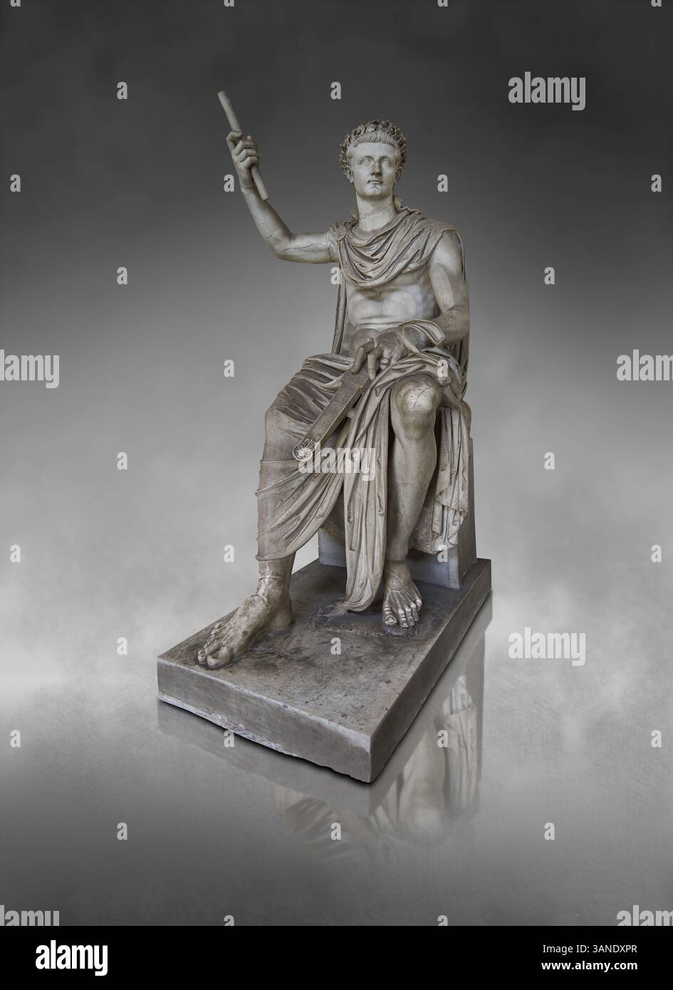 Roman statue of Emperor Tiberius seated from dynastic cycle statues ...