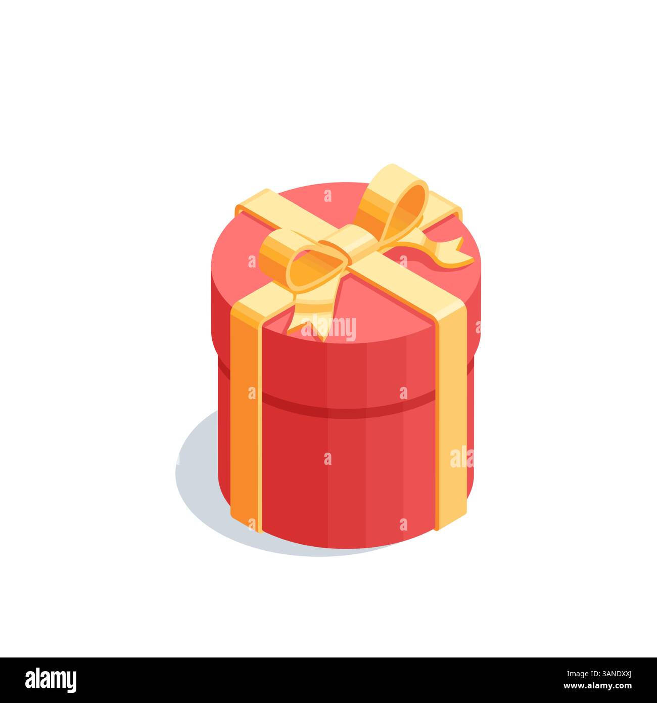 isometric vector red round box with a yellow ribbon and bow, in color ...