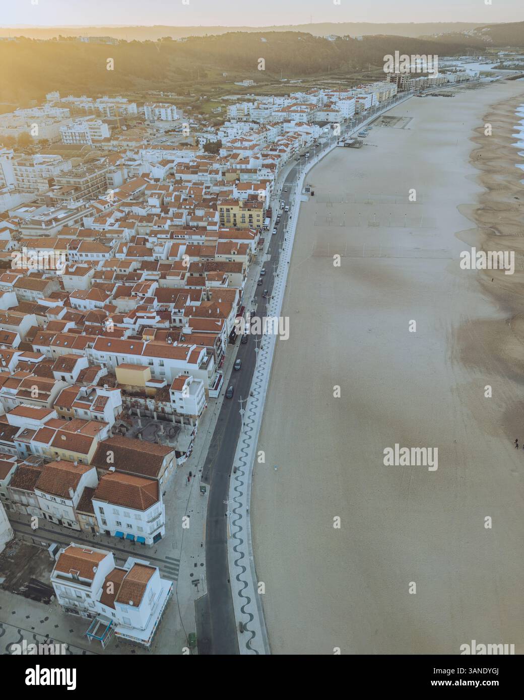 Aerial view of nazare old town and praia da vila nazare with beautiful ...