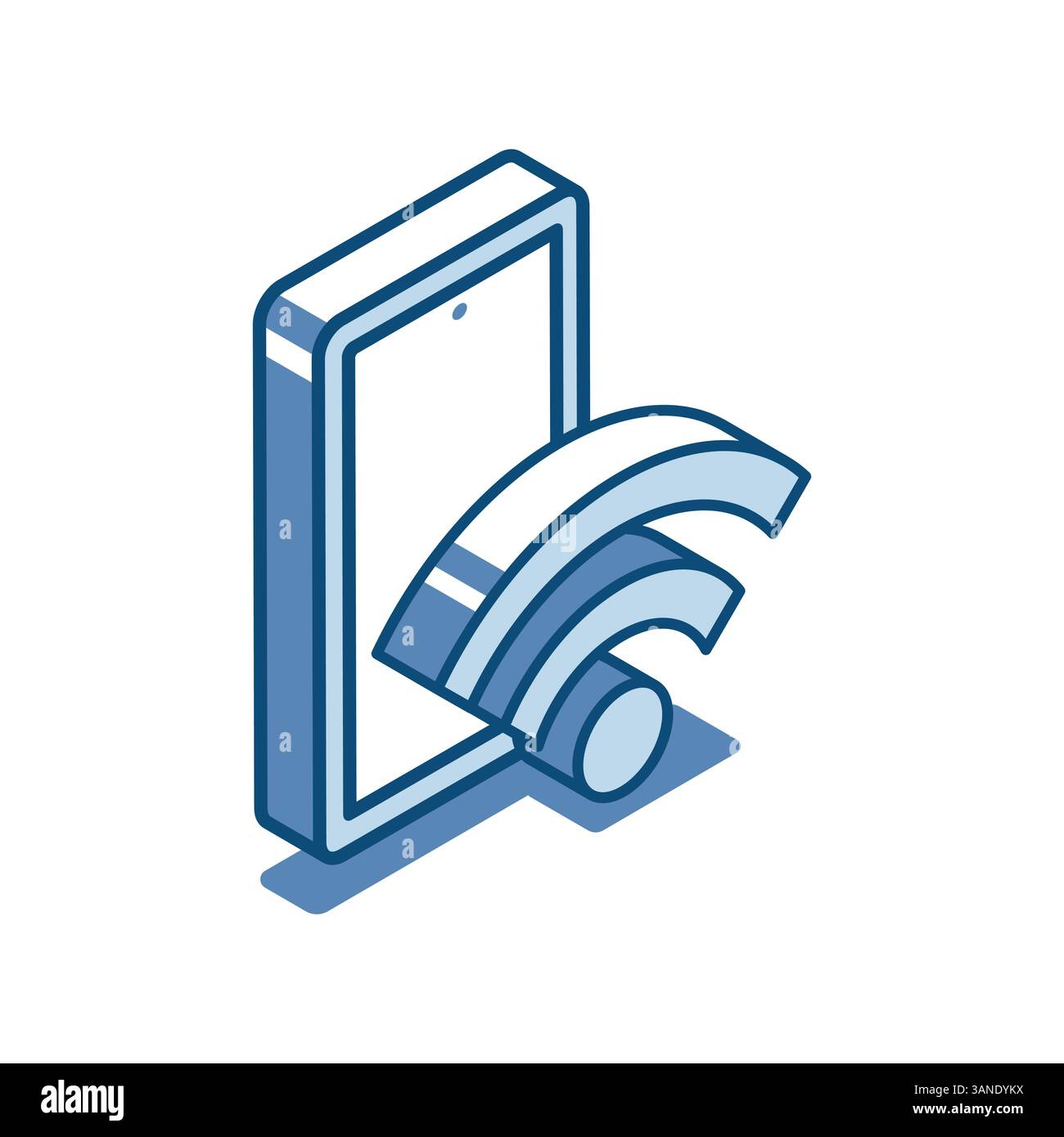isometric vector smartphone and signal linear icon, in color on a white background, wifi zone or ...