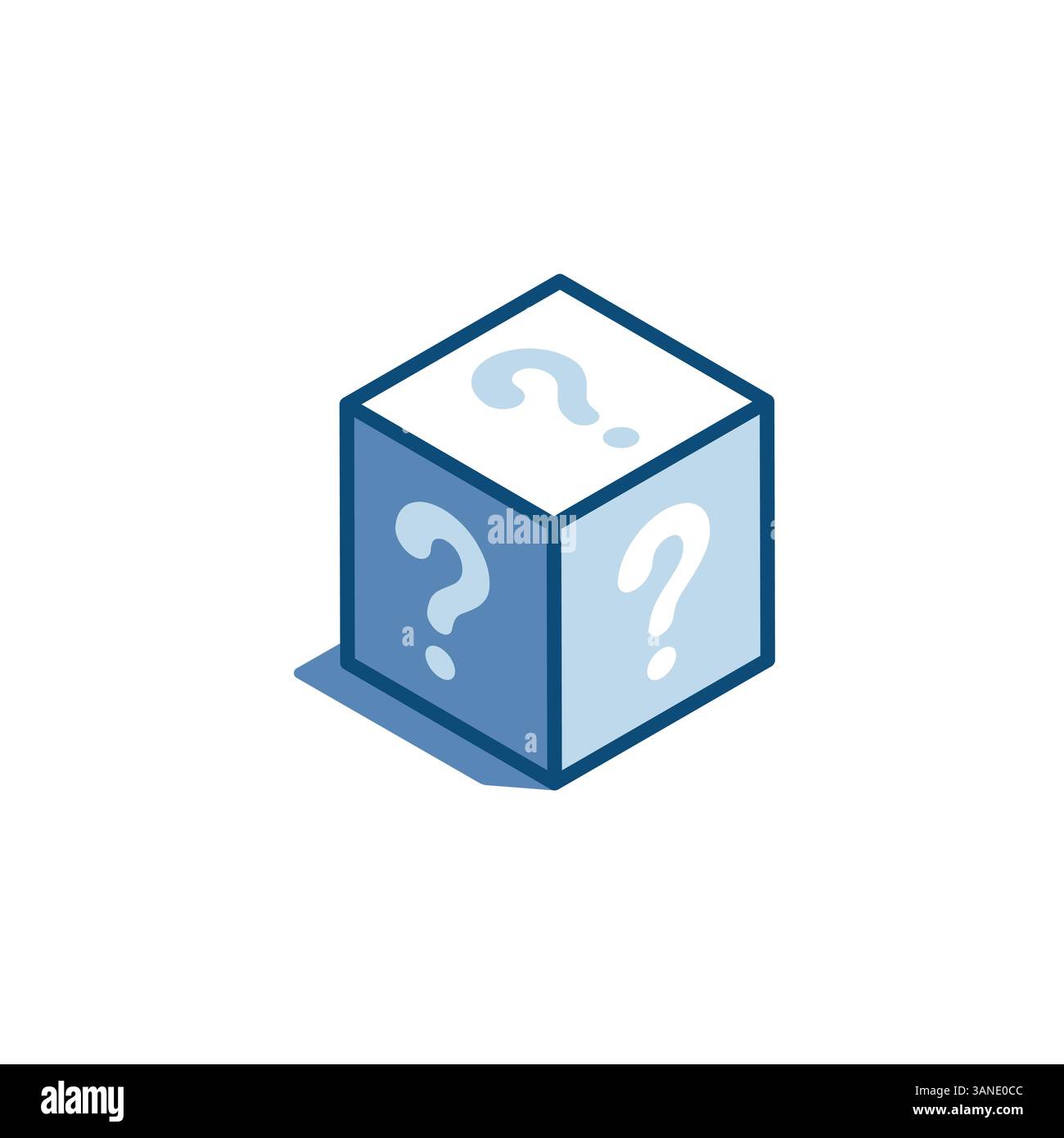 isometric vector box linear icon with question marks, in color on white background, mystery box ...