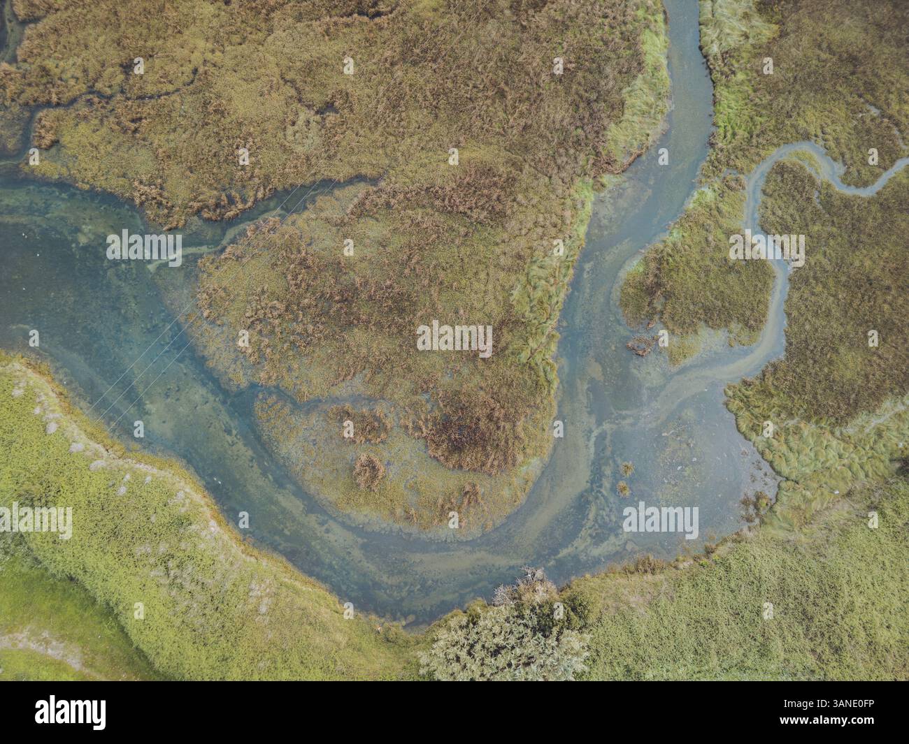 Aerial view of the serpentine river and unusual patterns in the ...