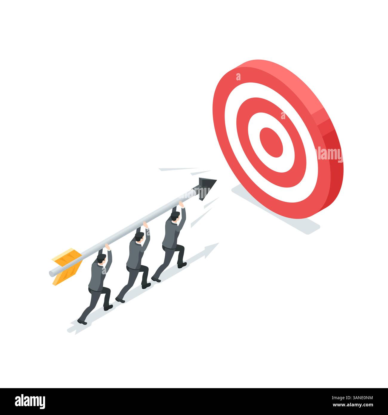 isometric vector business men running with an arrow to the target, in ...