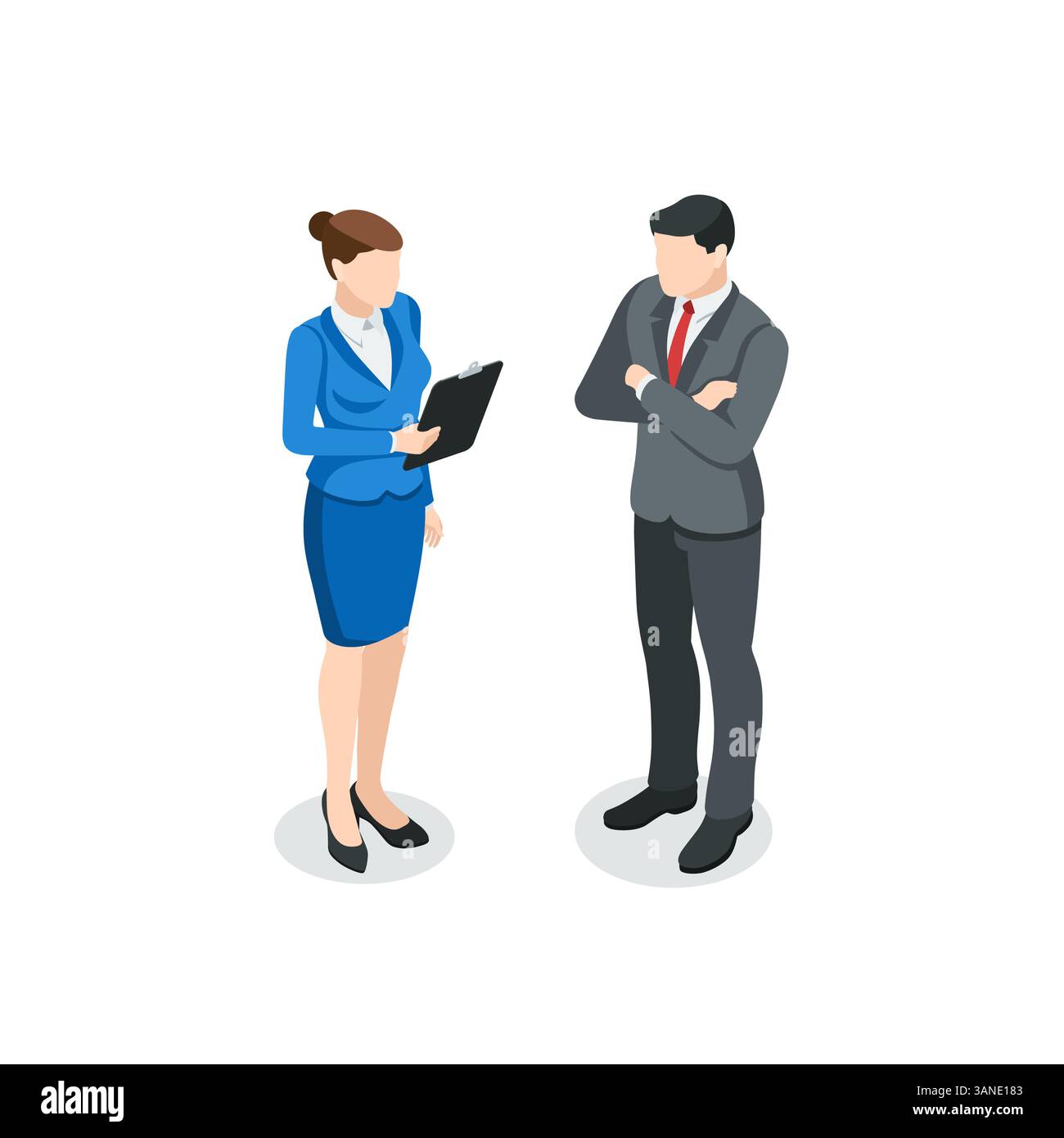 isometric vector business woman reading a document in front of her boss ...