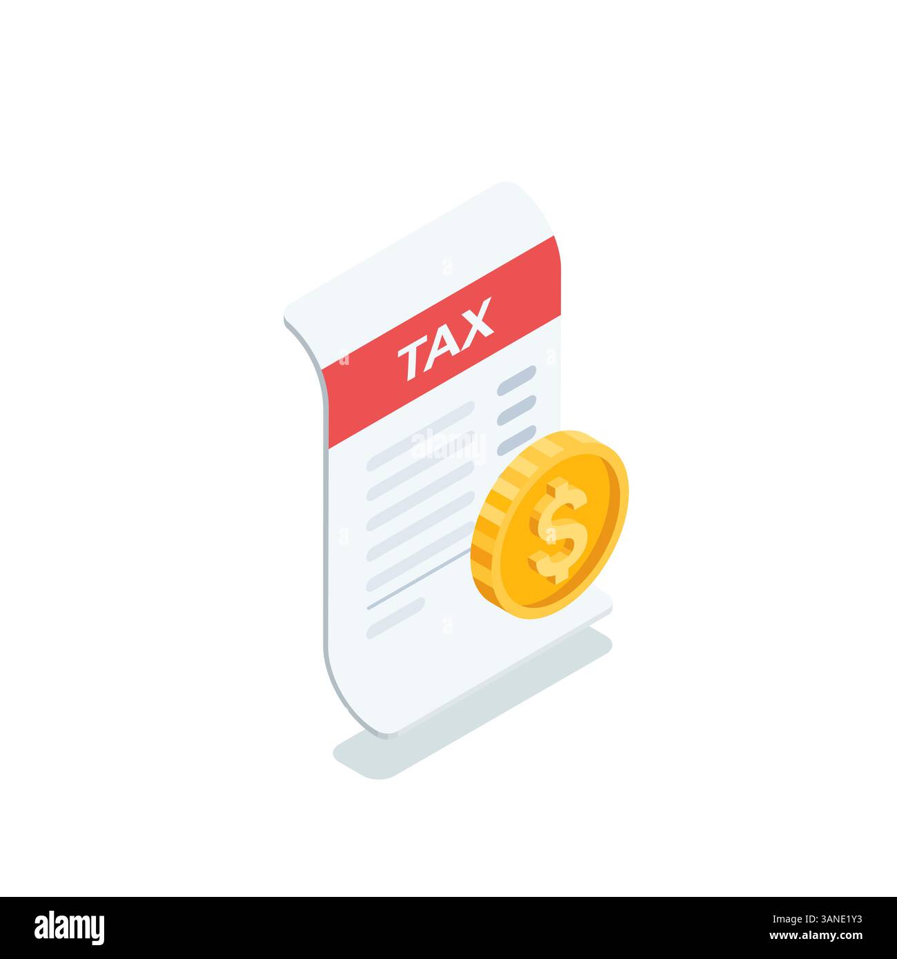 isometric vector sheet of paper with the inscription tax and coin with ...