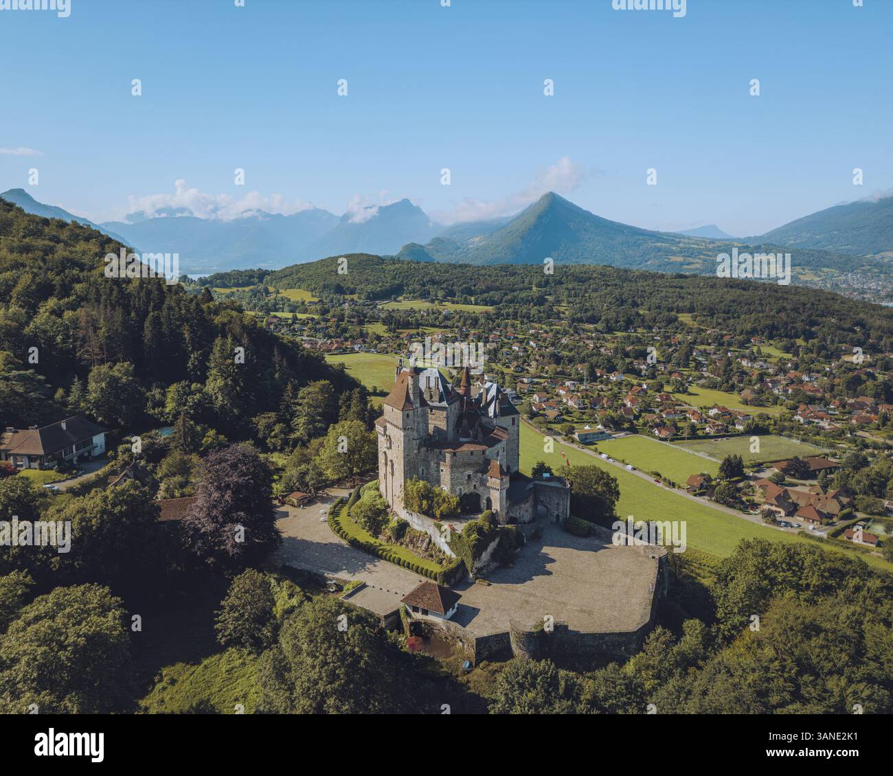 Aerial view of the picturesque Chateau de Menthon-Saint-Bernard ...