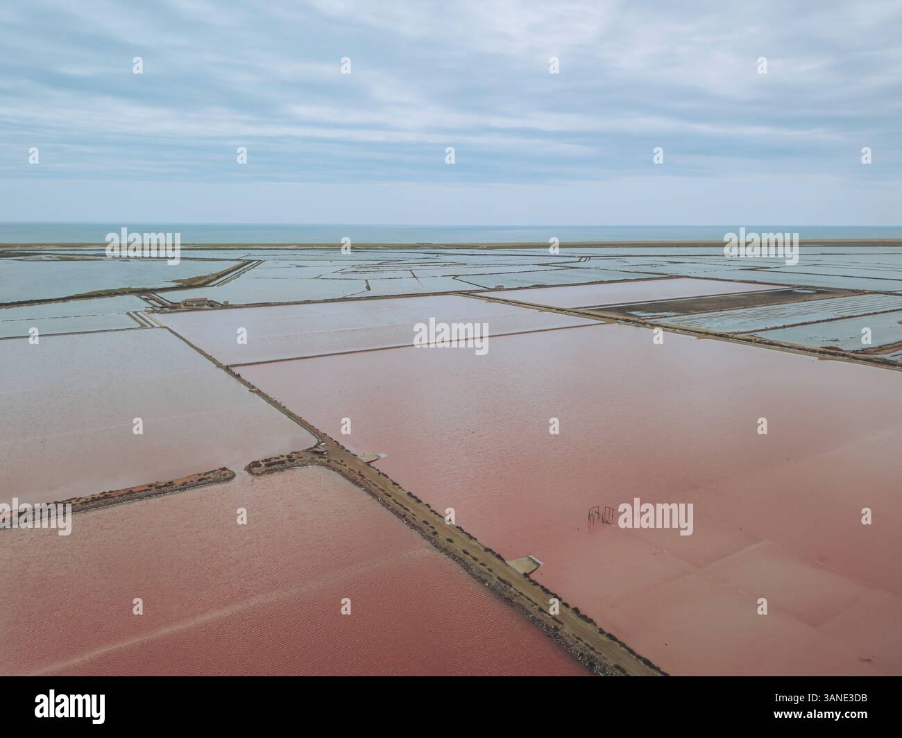 Aerial view of the colorful salt flats and wetlands of the island of ...