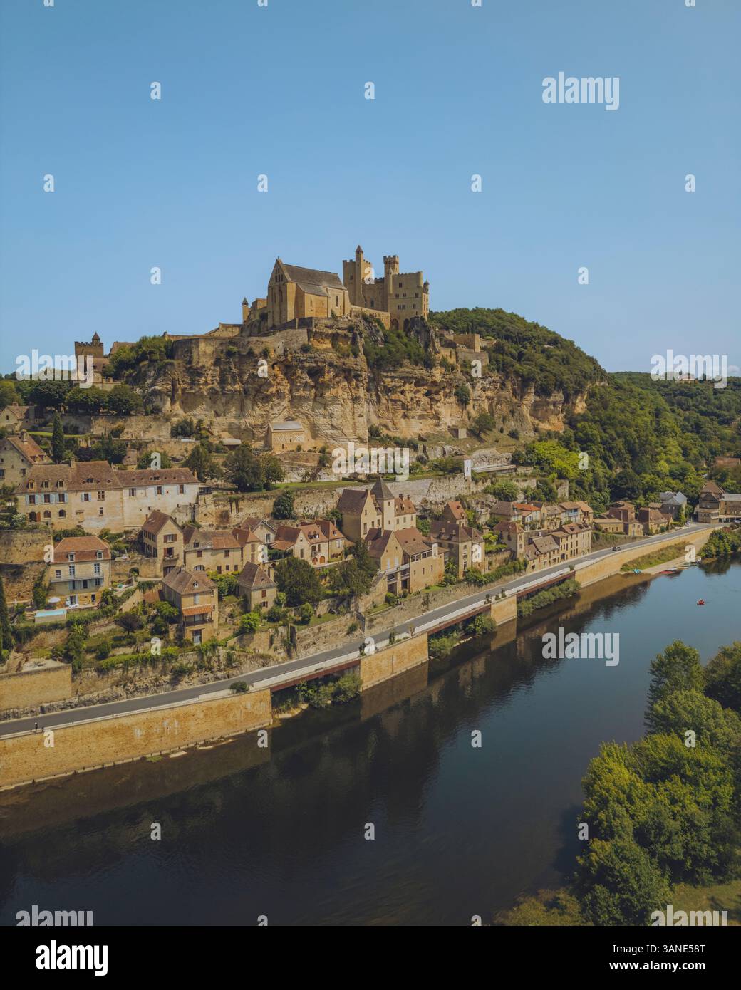 Aerial view of medieval town with historic stone buildings and ...