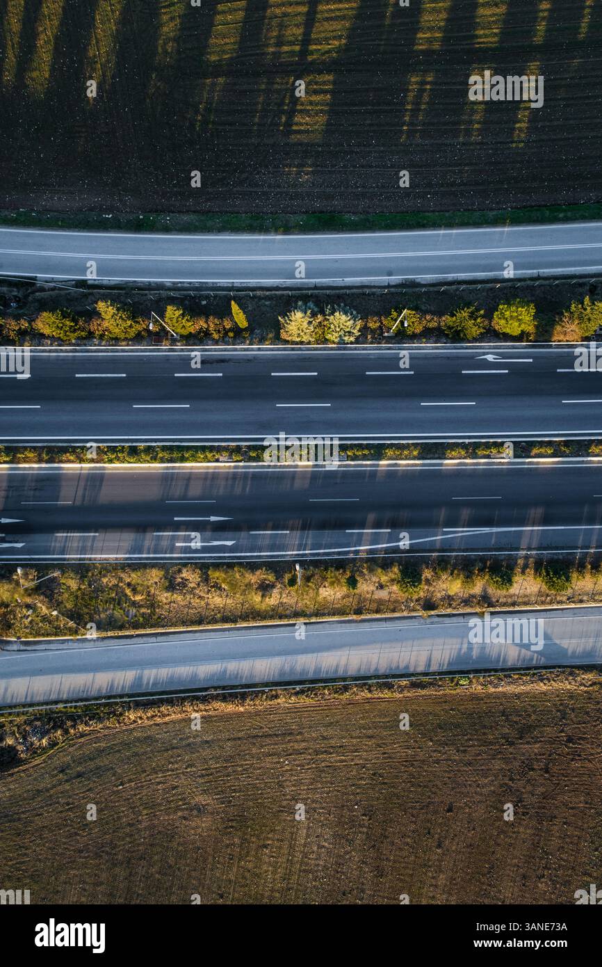Aerial view of four roads in countryside Stock Photo - Alamy