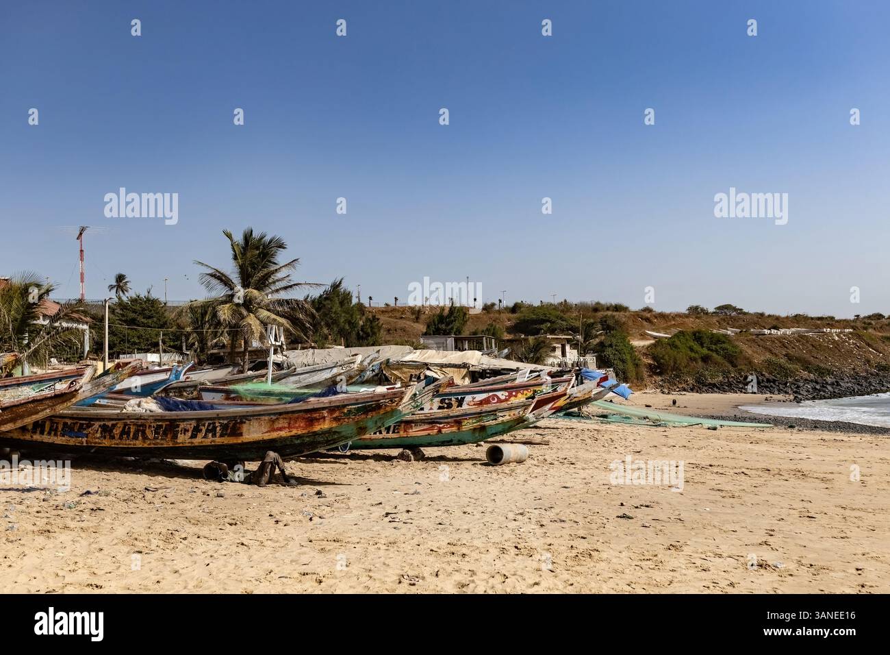 Boats on the beach in Dakar town Senegal Stock Photo - Alamy