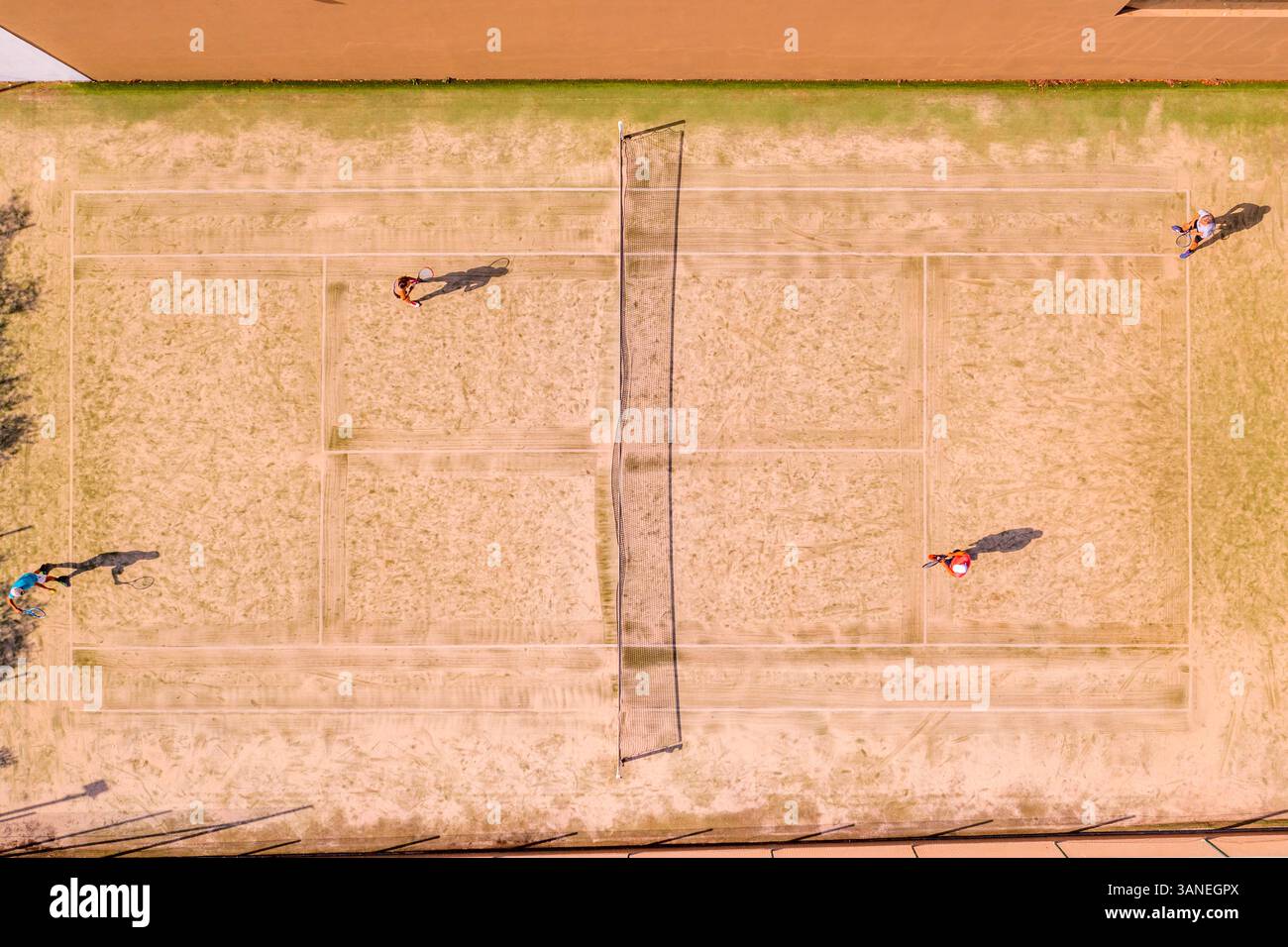 Aerial view of people playing tennis in a sport courtyard, Beja ...