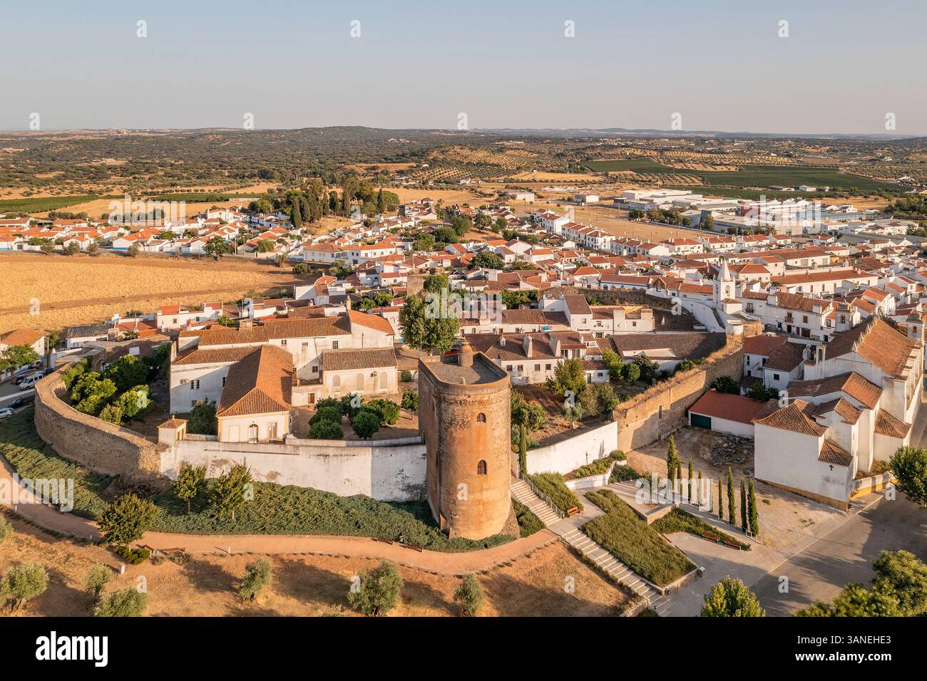 Aerial view of Castelo de Redondo, a castle with fortified wall in ...