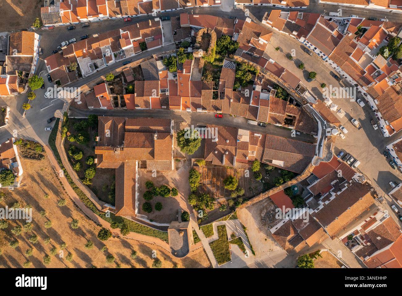 Aerial view of Castelo de Redondo, a castle with fortified wall in ...