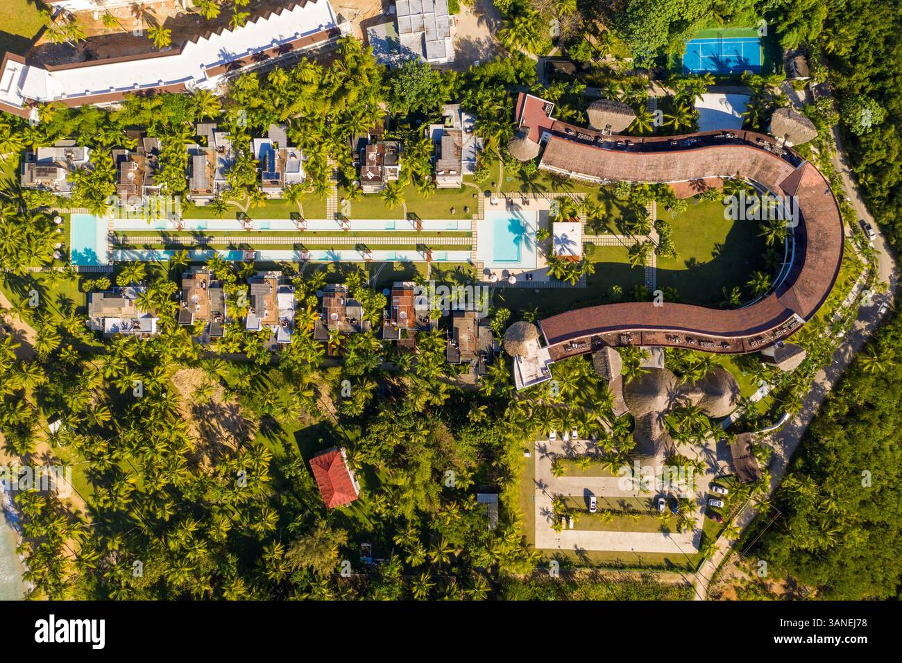Aerial view of luxury resort with swimming pool in the Dominican ...