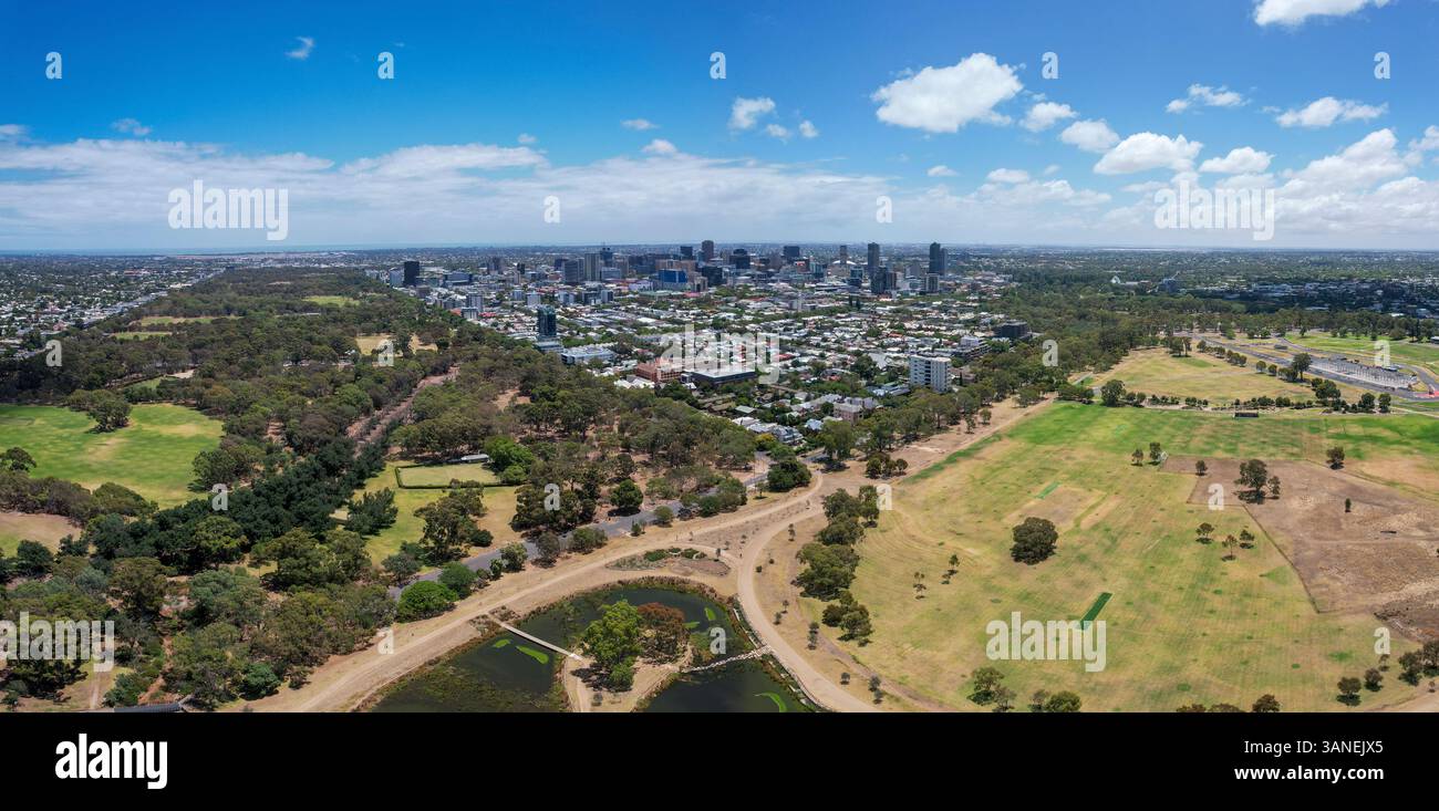 Aerial view of victoria park wetlands and sports fields with greenery ...