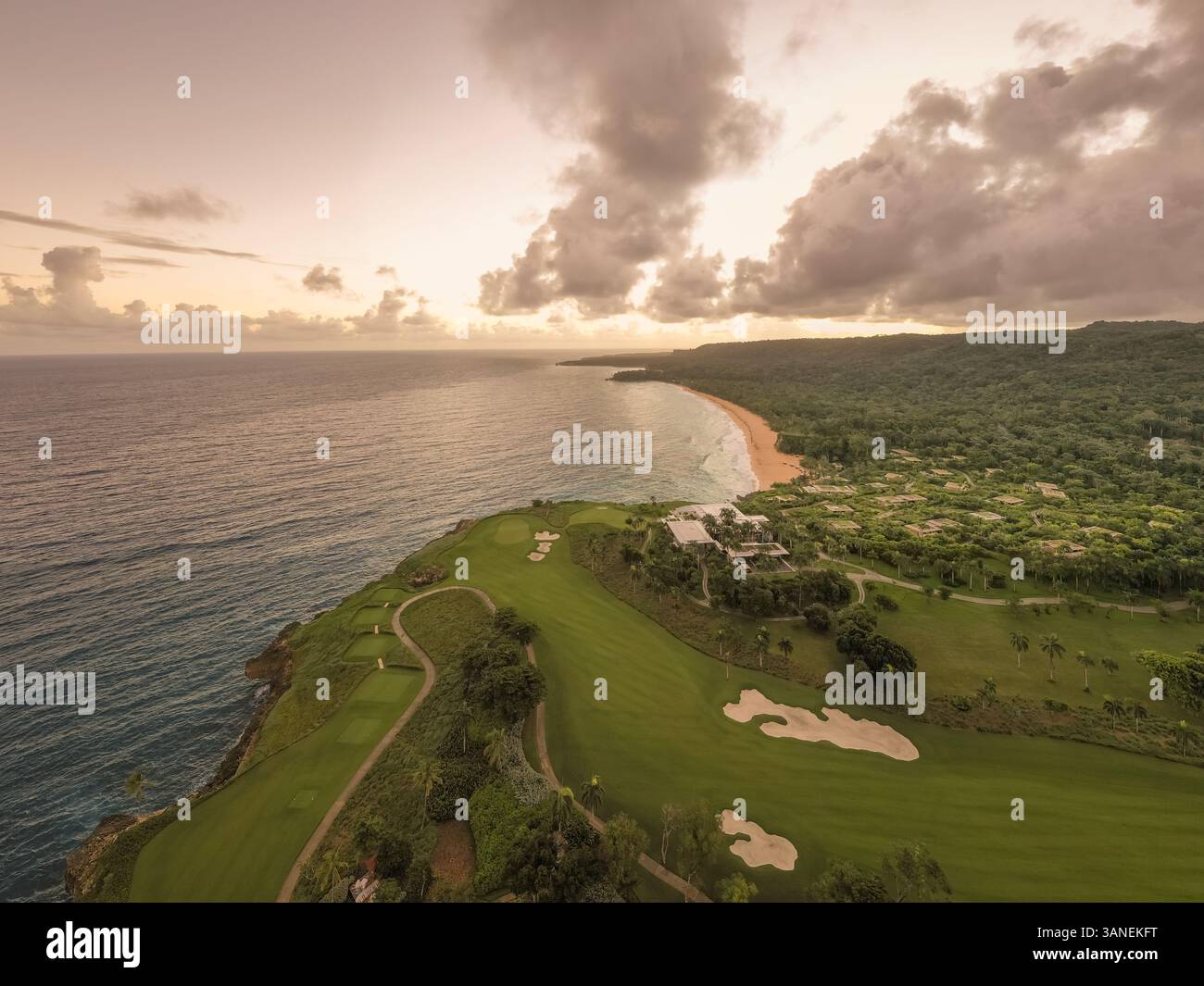Aerial view of Rio San Juan coastline and golf course on a beautiful ...