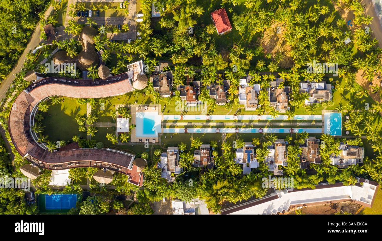 Aerial view of luxury resort with swimming pool in the Dominican ...