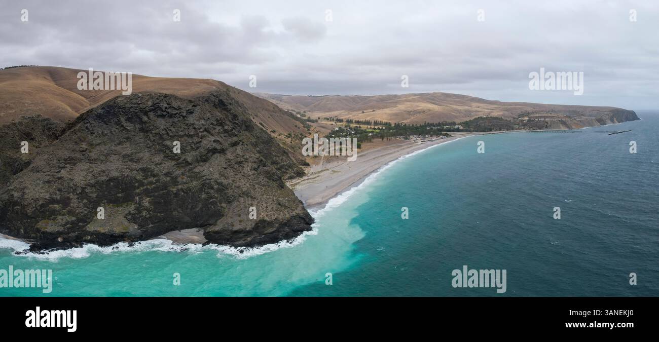 Aerial view of beautiful Rapid Bay Beach with rugged cliffs and ...