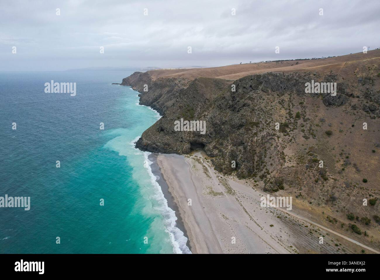 Aerial view of beautiful Rapid Bay Beach with rugged cliffs and ...