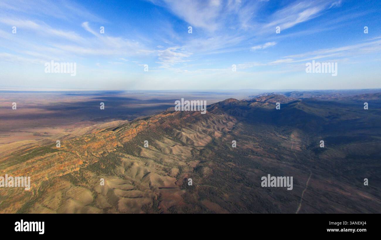 Aerial view of the majestic Flinders Range with rugged mountains and a ...