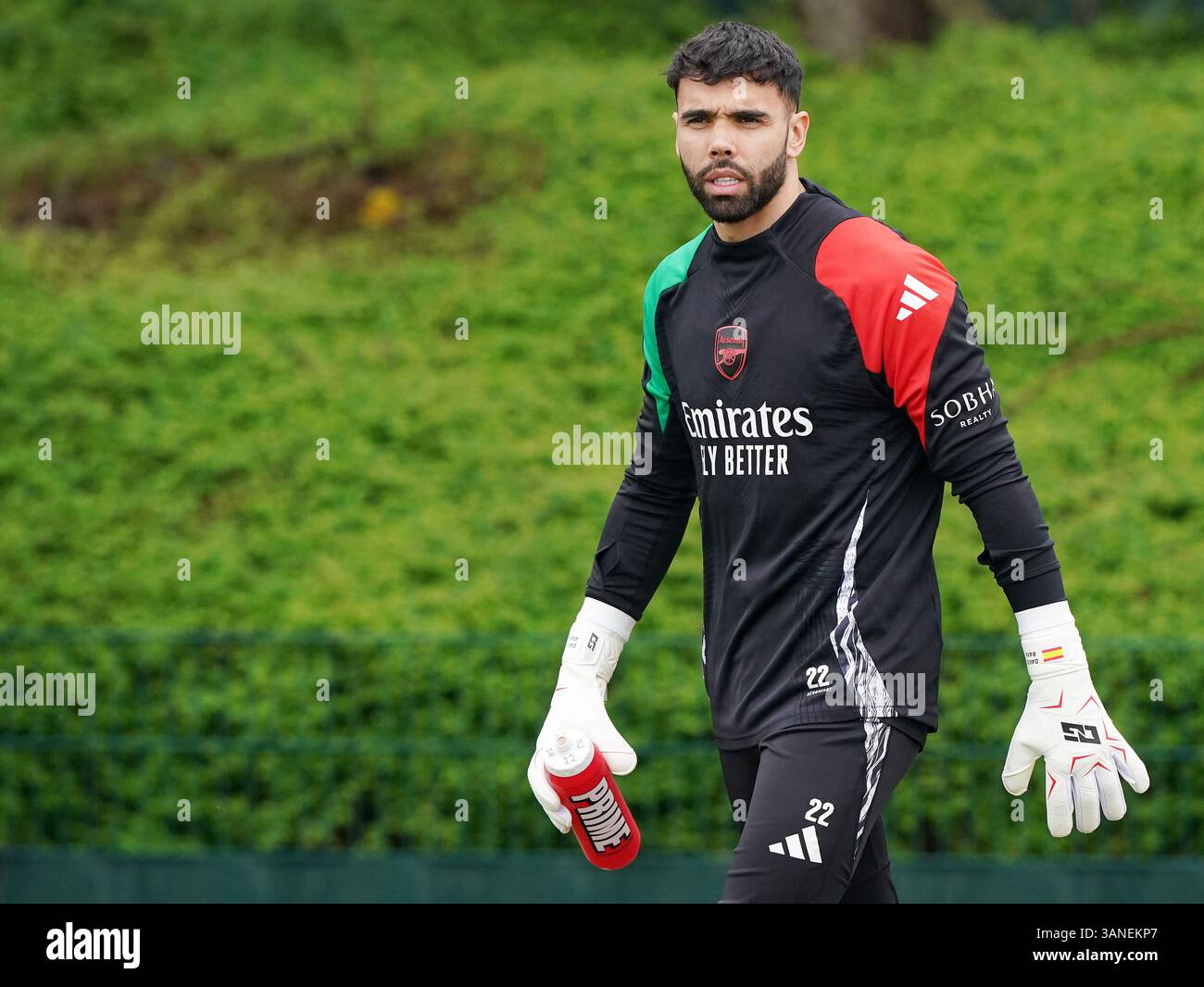 Arsenal goalkeeper David Raya during a training session at the Sobha ...