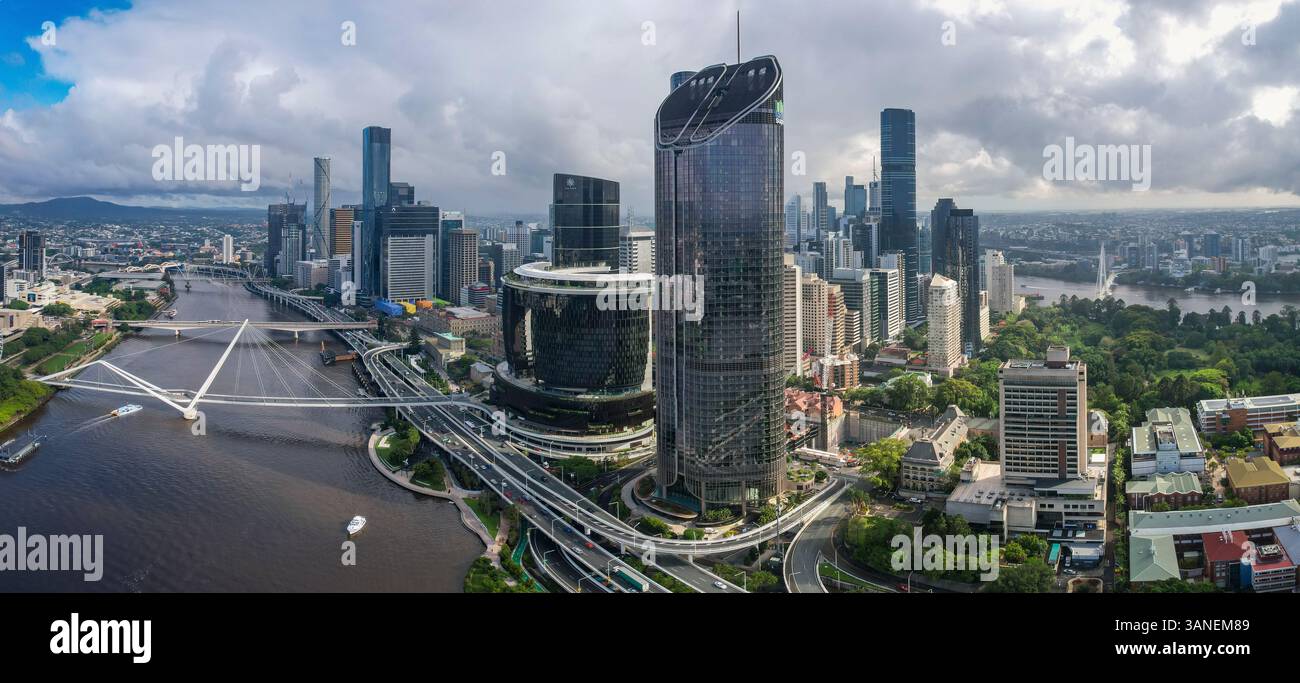 Aerial view of beautiful Brisbane city skyline with modern skyscrapers ...