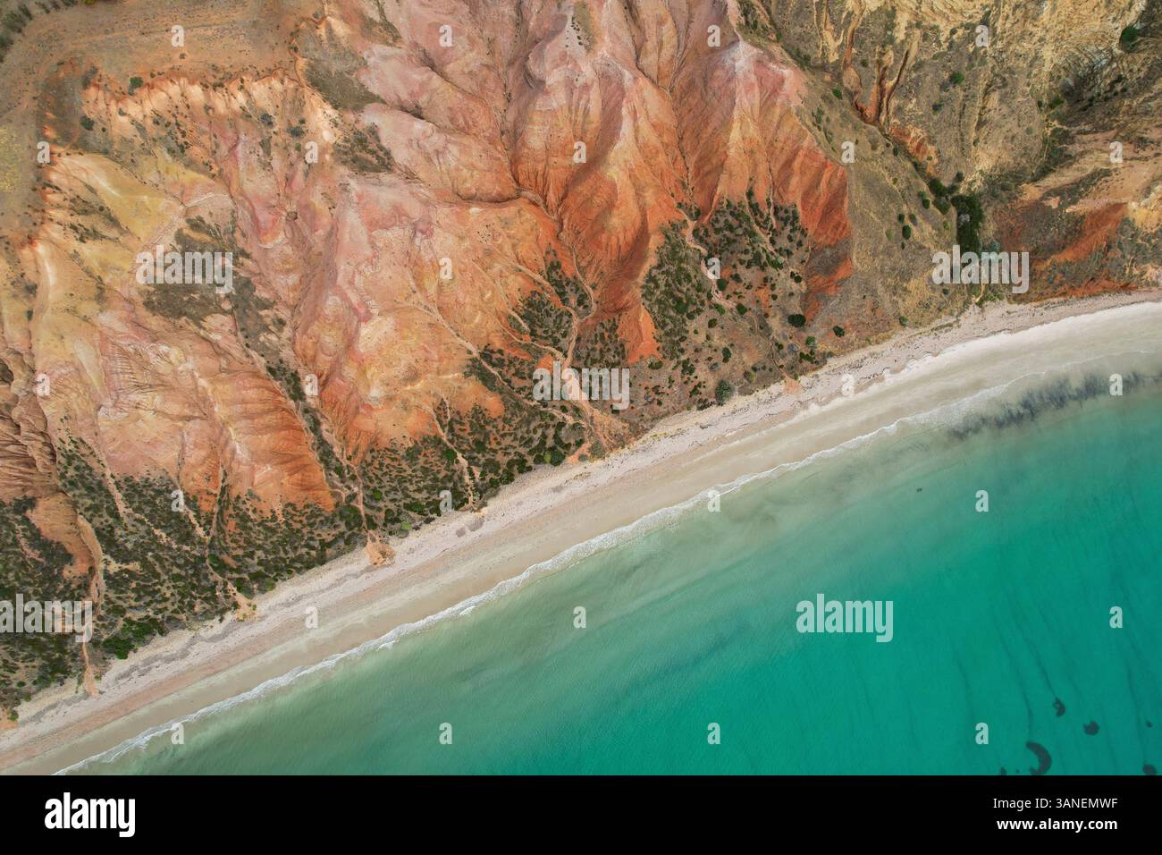 Aerial view of beautiful Sellicks Beach with turquoise water and scenic ...