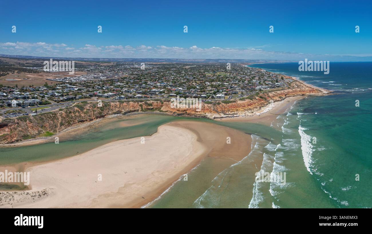 Aerial view of the beautiful sandy beach and coastline along the ...