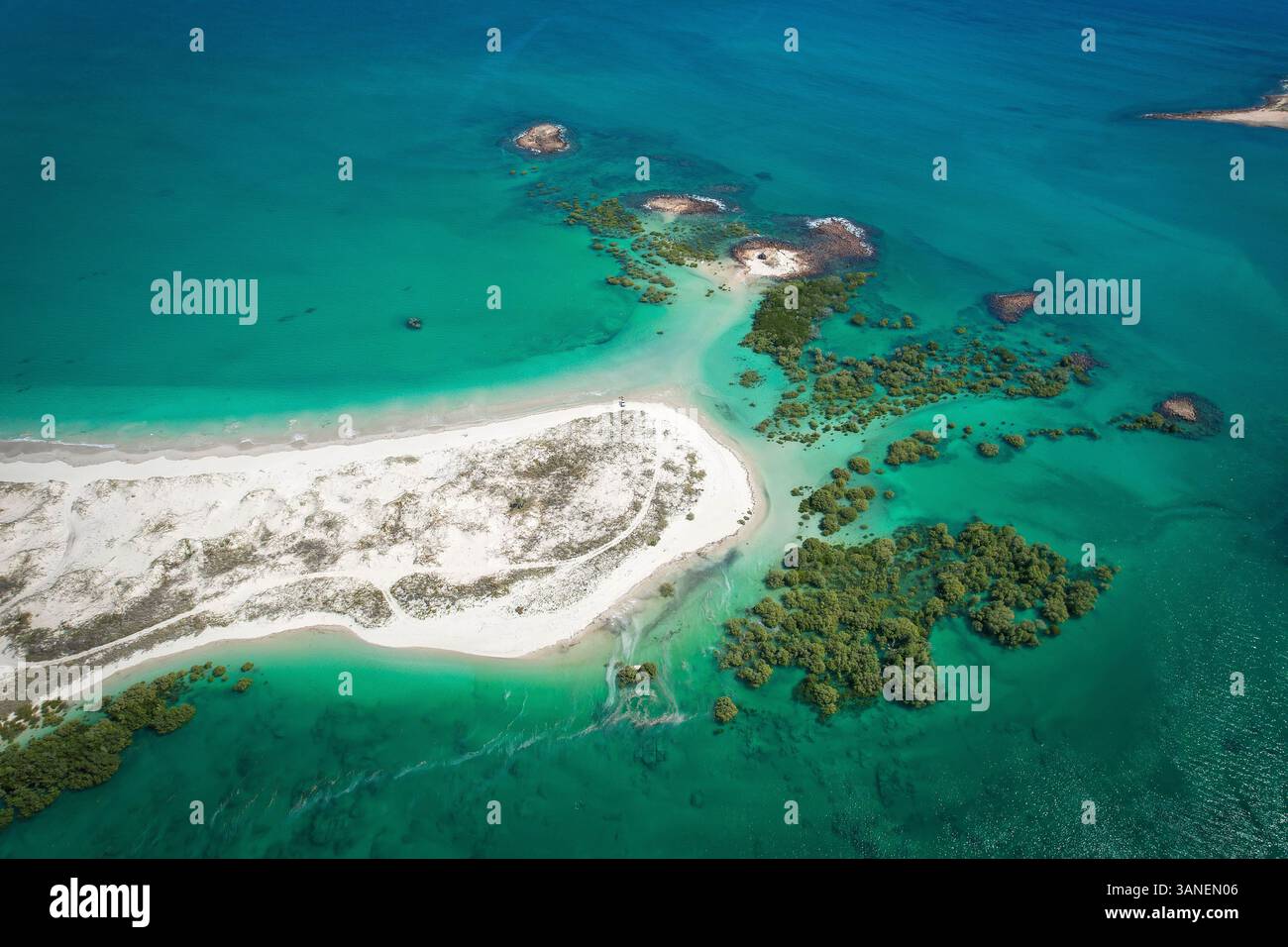 Aerial view of pristine Lombadina Creek with turquoise waters and ...
