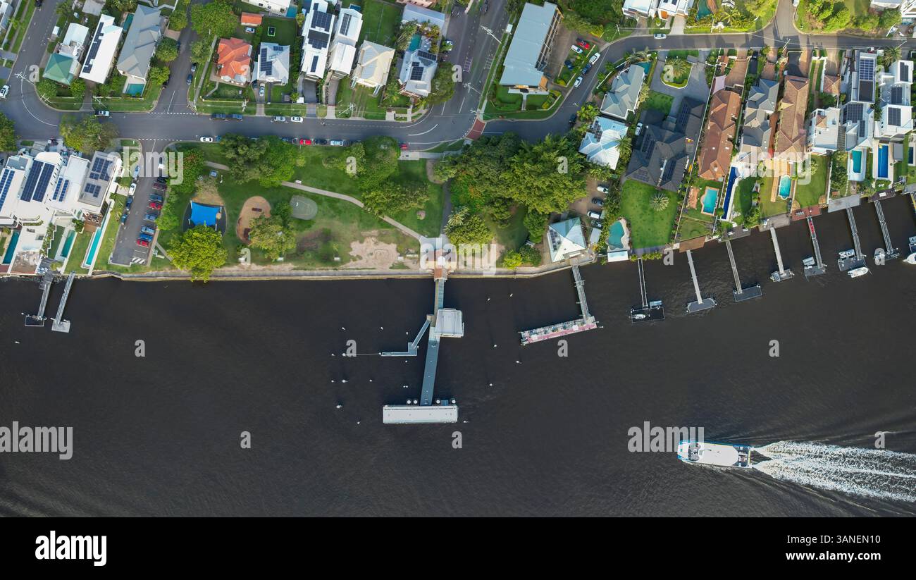 Aerial view of Hardcastle Park and Hawthorne ferry terminal along the ...