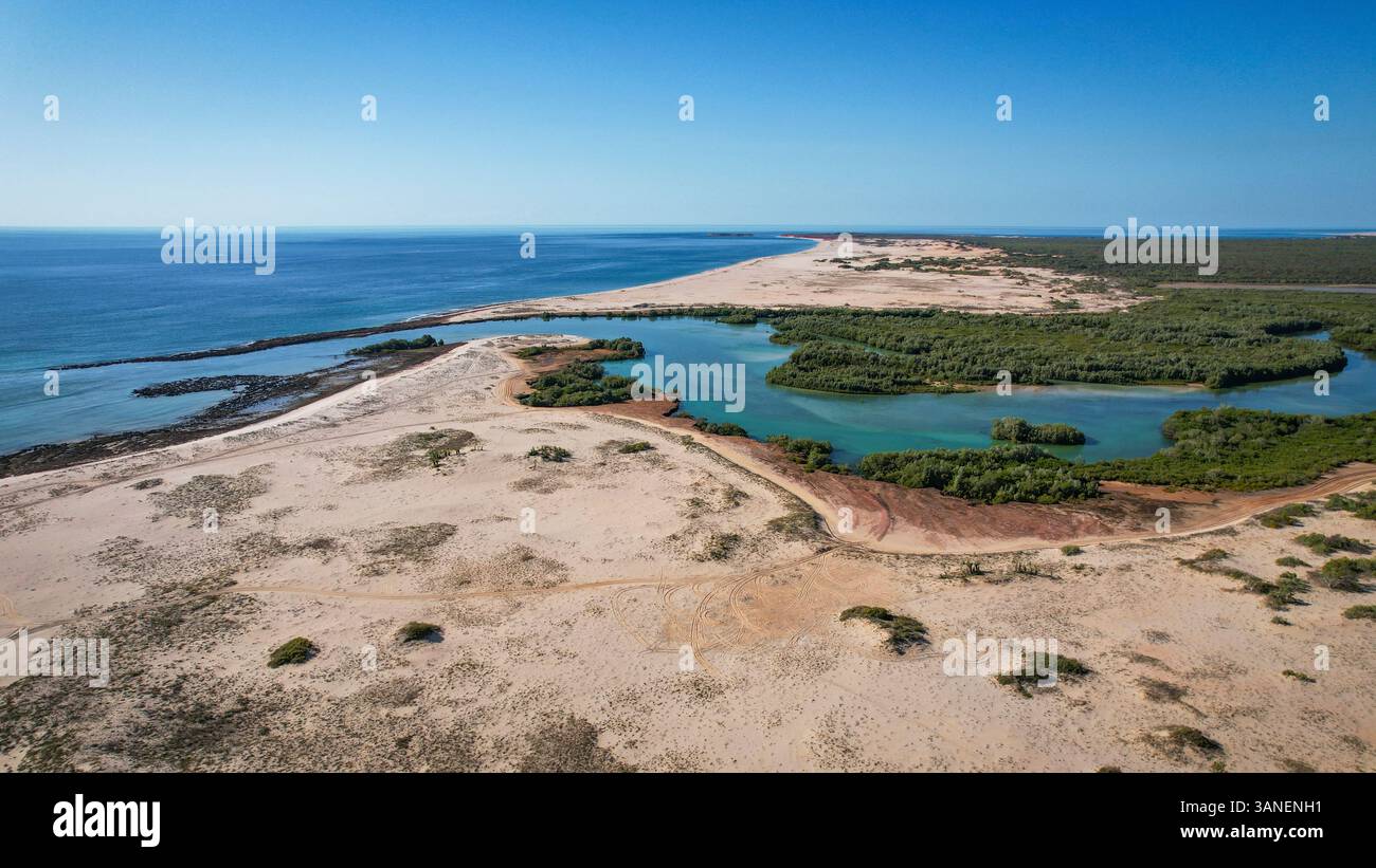Aerial view of Ngamakoon Creek and the beautiful coastline with sandy ...