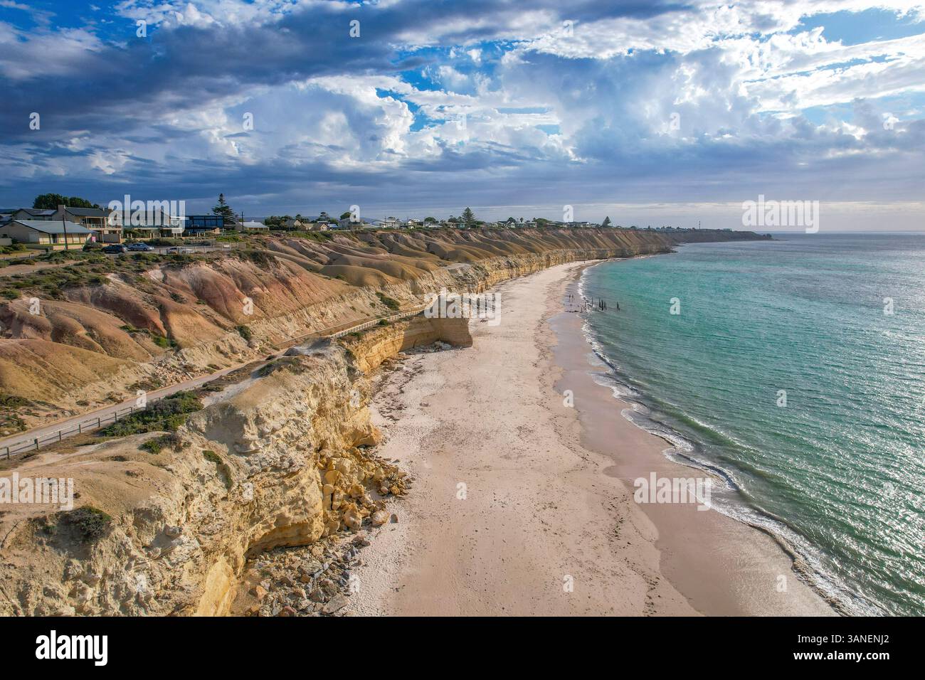 Aerial view of port willunga beach with old jetty pylons and star of ...