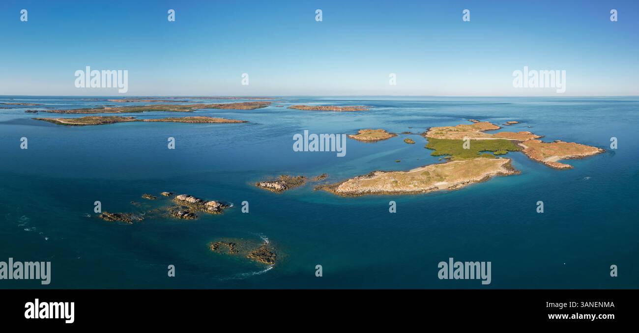 Aerial view of beautiful turquoise islands and clear ocean waves, One ...