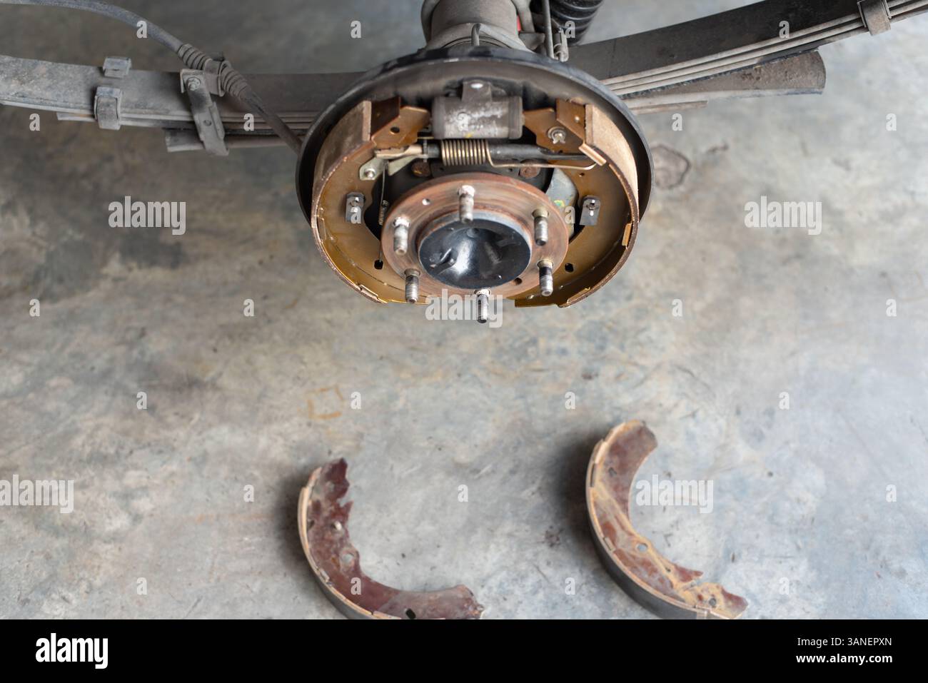 Drum brake and asbestos brake pads it's a part of car use for stop the ...