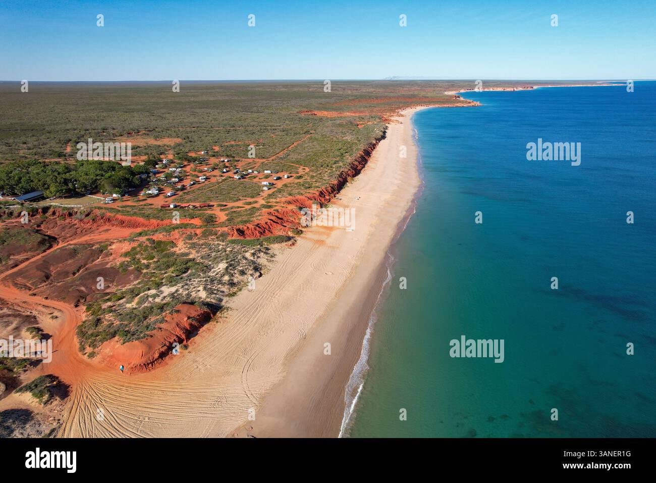 Aerial view of barn hill beachside station stay with ochre cliffs and ...