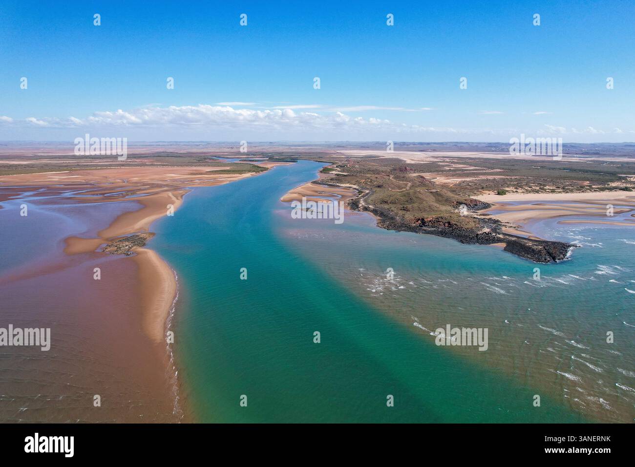 Aerial view of Nullagine River and Settlers Beach with beautiful ...
