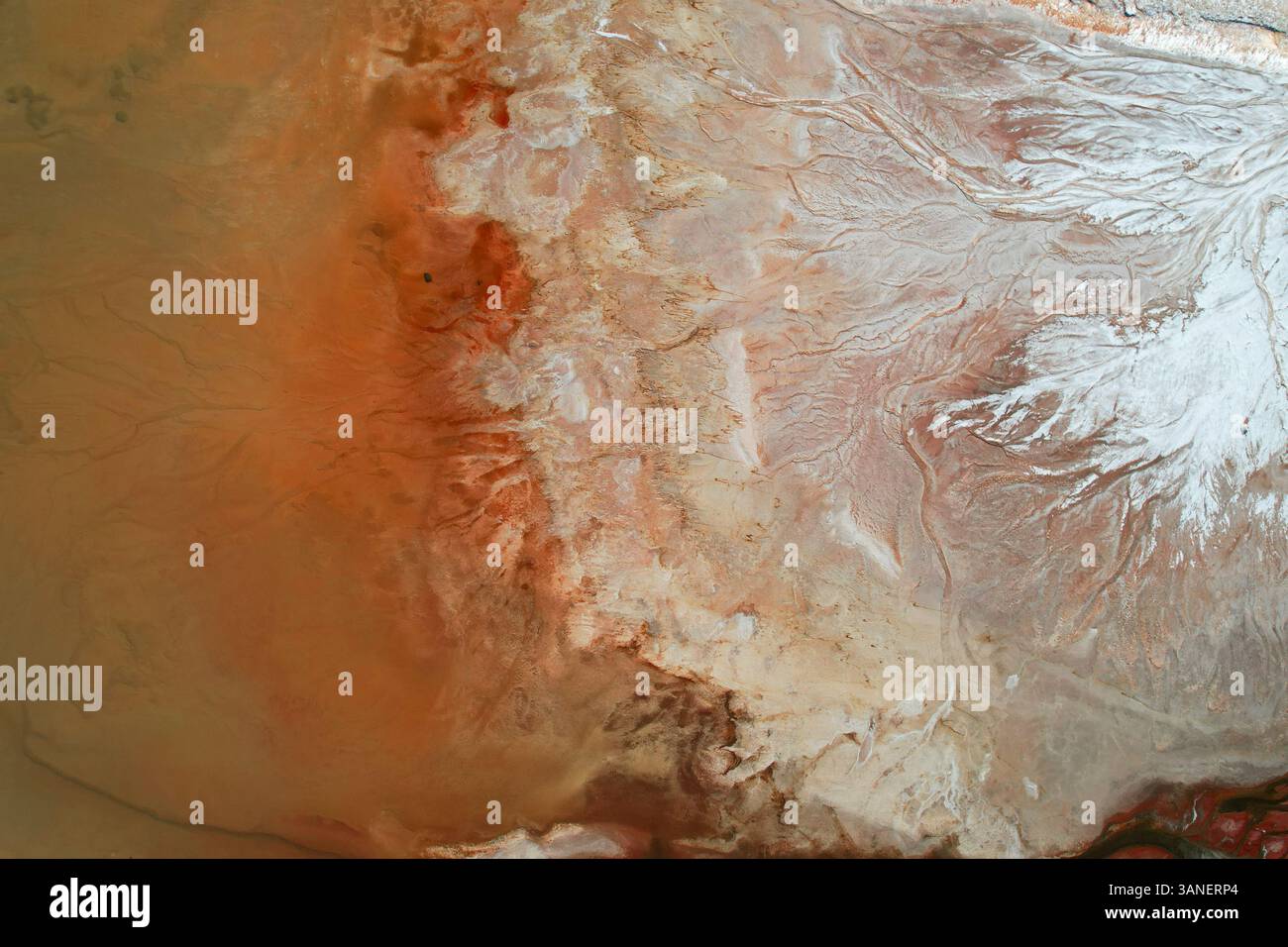 Aerial view of abstract patterns of the redbank salt farm in the ...
