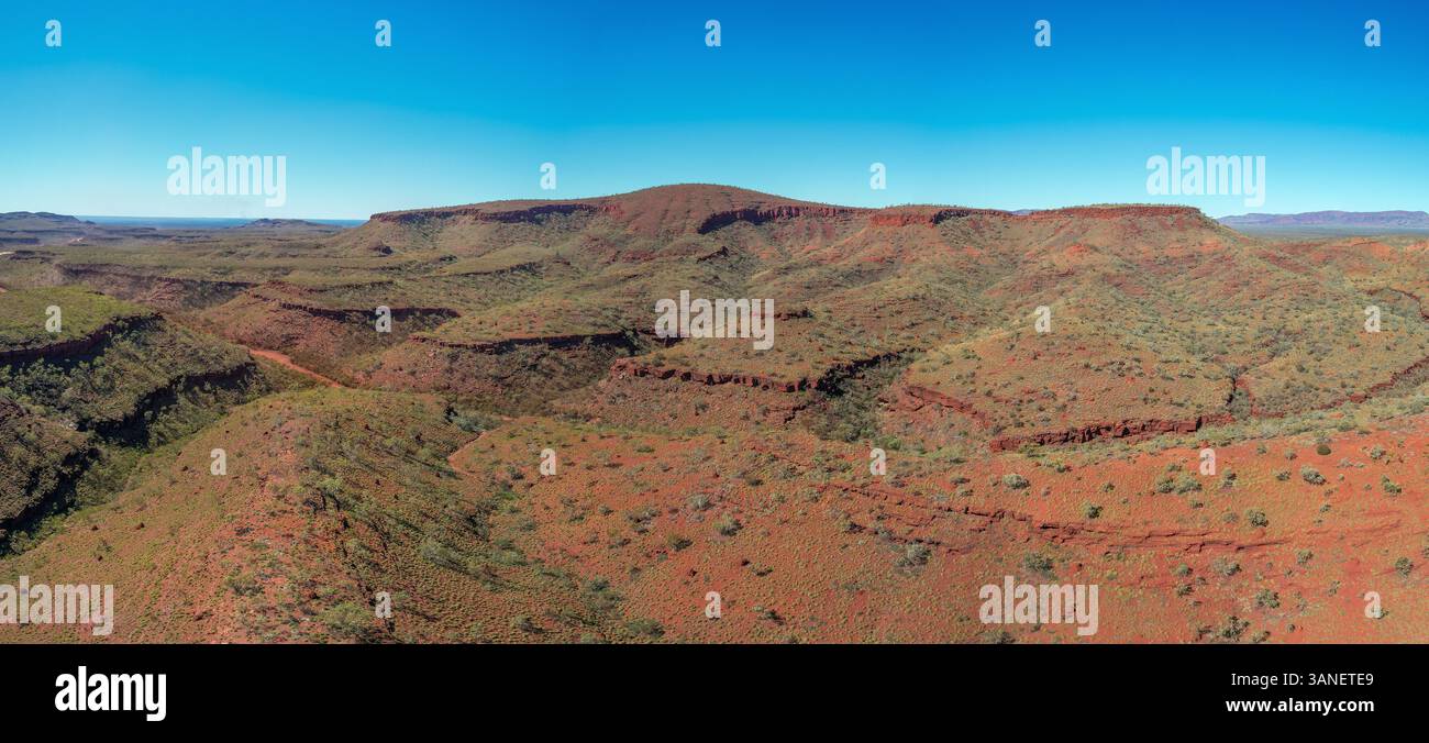 Aerial view of rugged Hamersley Gorge with expansive rock formations ...