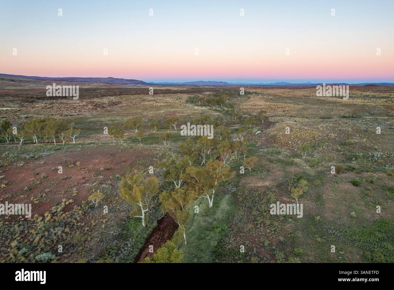 Aerial view of tranquil Spring Creek in Karijini National Park with ...