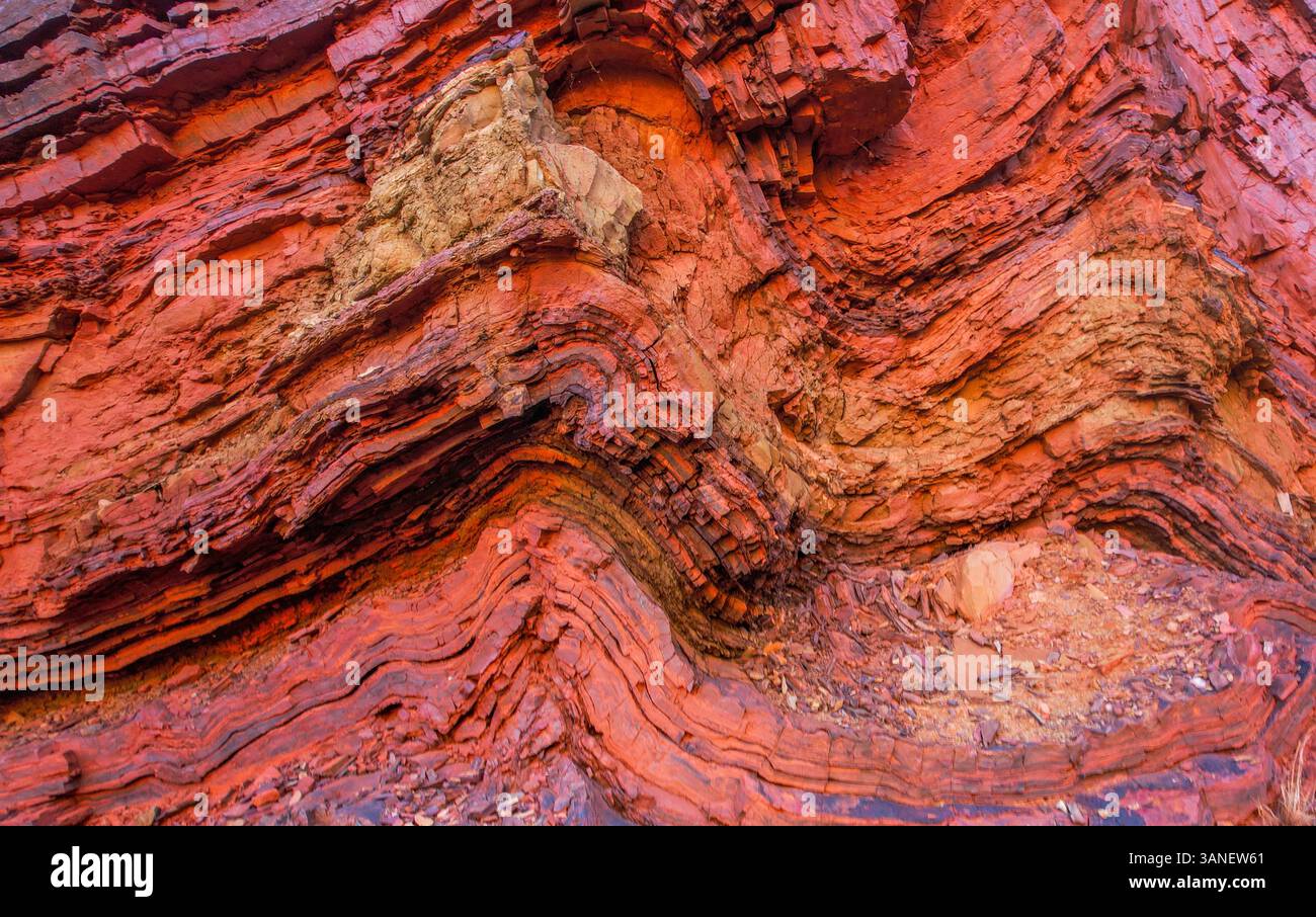 Aerial view of iron ore deposits and rugged rock formations in ...