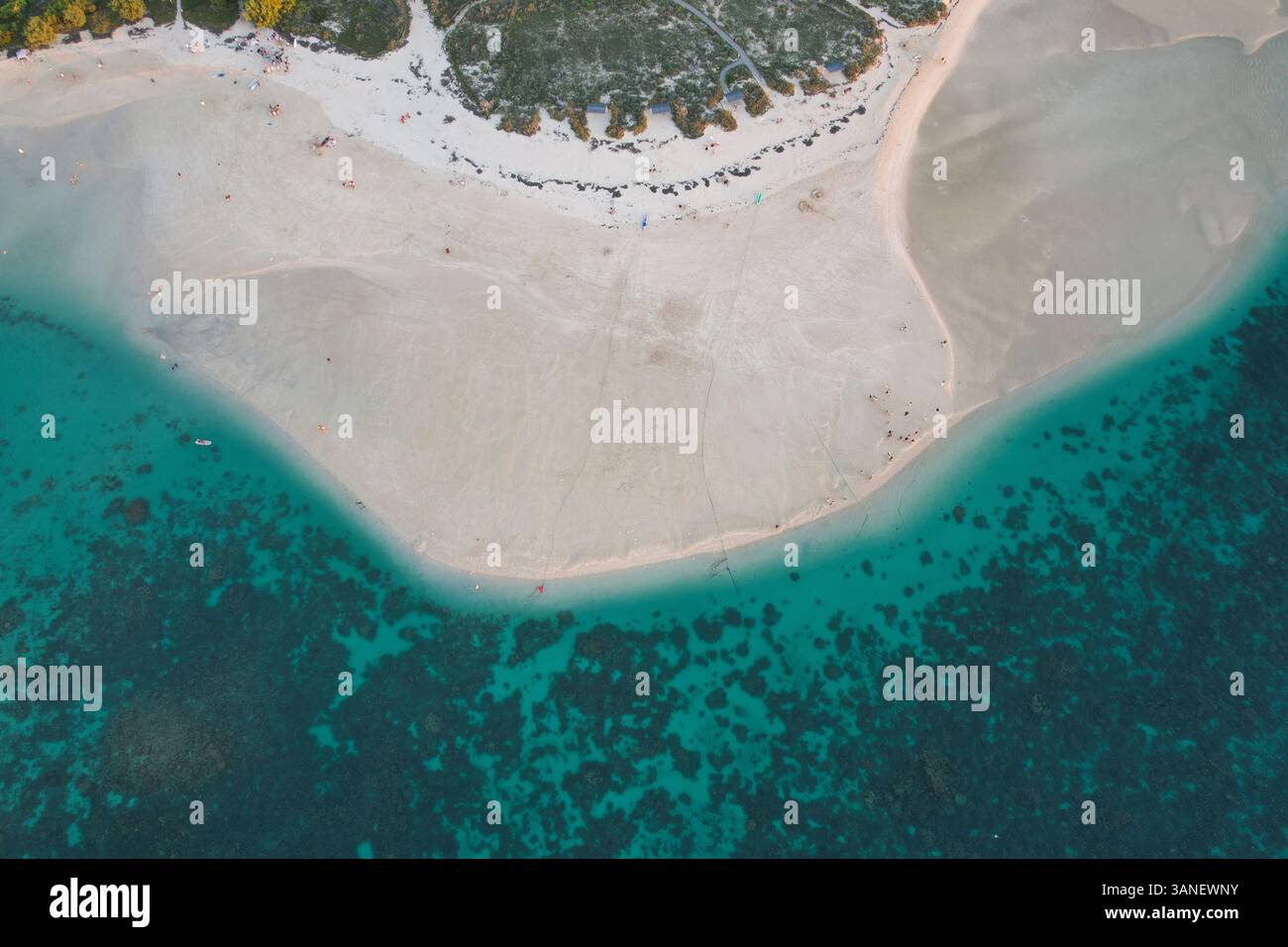 Aerial view of beautiful Bills Bay with beach goers and Ningaloo Reef ...