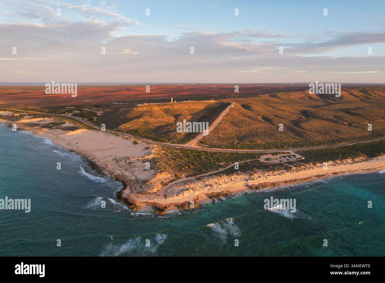Aerial view of the beautiful coastline with Vlamingh Head Lighthouse ...