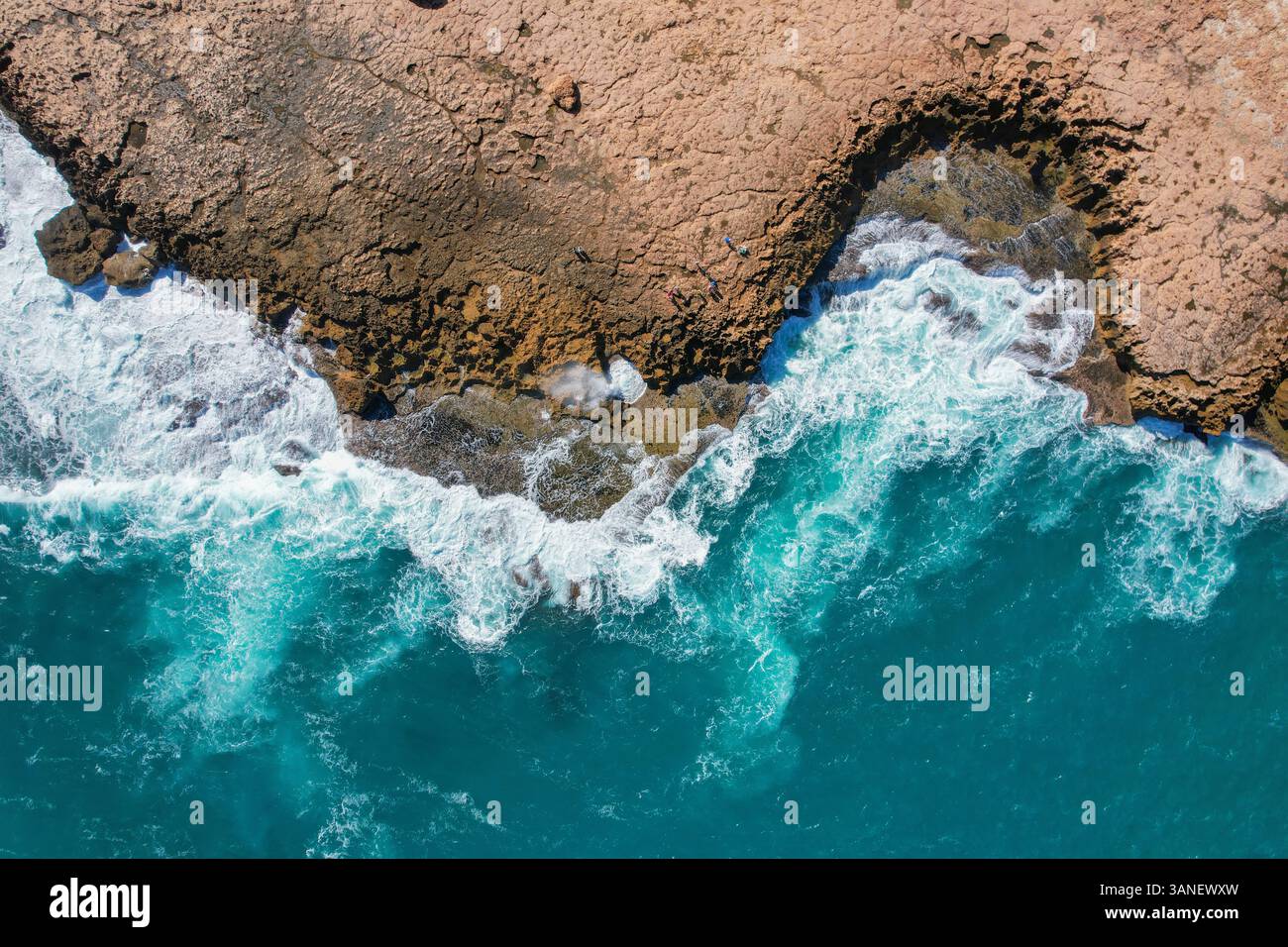 Aerial view of Quobba blowholes with beautiful ocean waves crashing ...