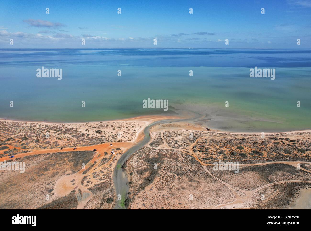 Aerial view of eagle bluff lagoon with sandy beach and clear water ...