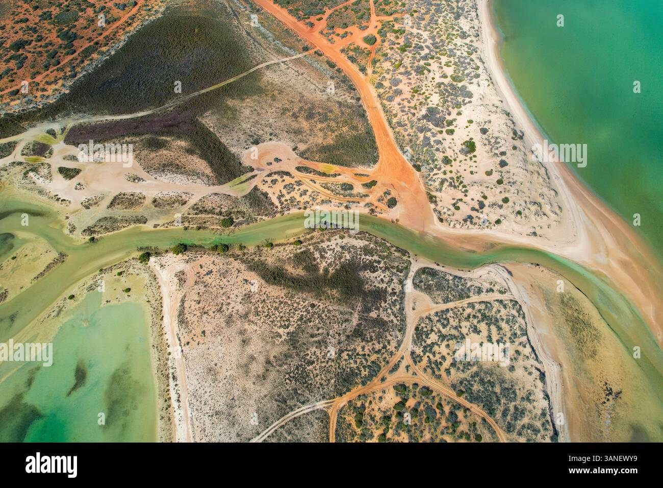 Aerial view of eagle bluff lagoon with serene water and rugged ...