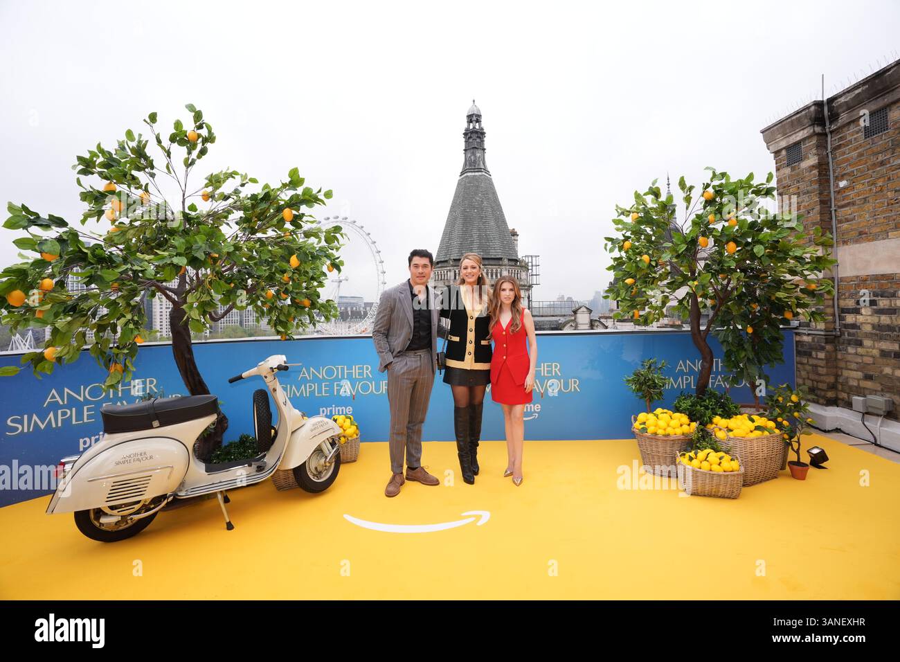 (left to right) Henry Golding, Blake Lively and Anna Kendrick at a ...