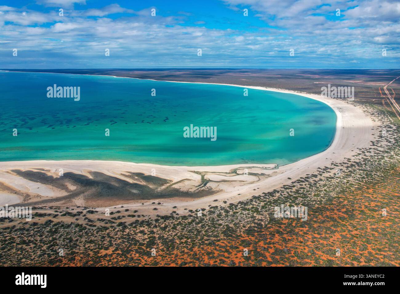 Aerial view of pristine Shell Beach with turquoise water and sandy ...