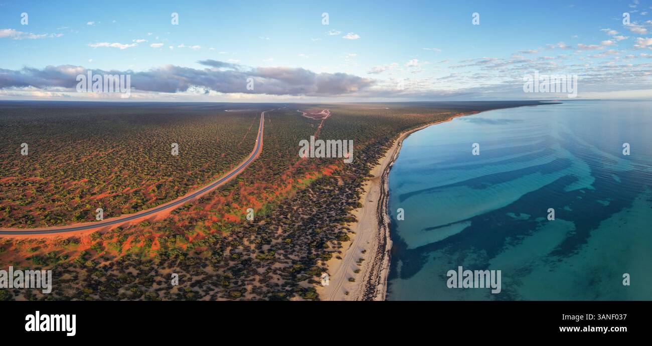 Aerial view of the beautiful coastline and tranquil sea with expansive ...